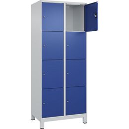 4er-Schlie&szlig;fachschrank Evolo PLUS, 2 Abteile, lichtgrau / enzianblau, B 800 mm, 8 F&auml;cher, mit breiten F&uuml;&szlig;en, Zylinderschloss kaiserkraft
