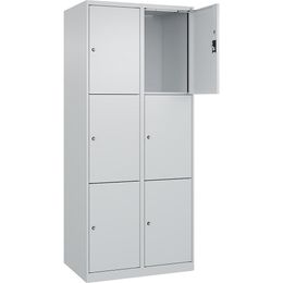 3er-Schlie&szlig;fachschrank Evolo PLUS, 2 Abteile, lichtgrau, B 800 mm, 6 F&auml;cher, mit Bodengleitern, Zylinderschloss kaiserkraft