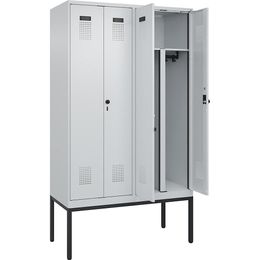Schwarz-Wei&szlig;-Spind Evolo PLUS, 2 Abteile, Trennwand verk&uuml;rzt, lichtgrau, B 1200 mm, mit schmalen F&uuml;&szlig;en, Sicherheits-Drehriegel kaiserkraft