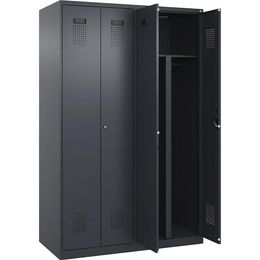 Schwarz-Wei&szlig;-Spind Evolo PLUS, 2 Abteile, Trennwand verk&uuml;rzt, grau, B 1200 mm, mit Bodengleitern, Zylinderschloss kaiserkraft