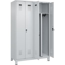 Schwarz-Wei&szlig;-Spind Evolo PLUS, 2 Abteile, Trennwand verk&uuml;rzt, lichtgrau, B 1200 mm, mit breiten F&uuml;&szlig;en, Sicherheits-Drehriegel kaiserkraft