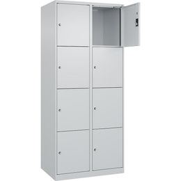 4er-Schlie&szlig;fachschrank Evolo PLUS, 2 Abteile, lichtgrau, B 800 mm, 8 F&auml;cher, mit Bodengleitern, Zylinderschloss kaiserkraft
