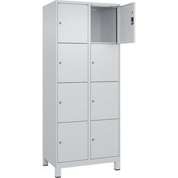 4er-Schlie&szlig;fachschrank Evolo PLUS, 2 Abteile, lichtgrau, B 800 mm, 8 F&auml;cher, mit breiten F&uuml;&szlig;en, Zylinderschloss kaiserkraft