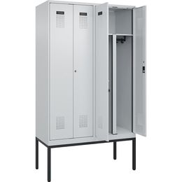 Schwarz-Wei&szlig;-Spind Evolo PLUS, 2 Abteile, Trennwand verk&uuml;rzt, lichtgrau, B 1200 mm, mit schmalen F&uuml;&szlig;en, Zylinderschloss kaiserkraft