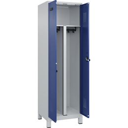 Schwarz-Wei&szlig;-Spind Evolo PLUS, 1 Abteil, Trennwand verk&uuml;rzt, lichtgrau / enzianblau, B 600 mm, mit breiten F&uuml;&szlig;en, Sicherheits-Drehriegel kaiserkraft