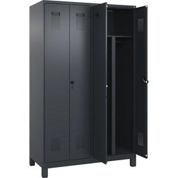 Schwarz-Wei&szlig;-Spind Evolo PLUS, 2 Abteile, Trennwand verk&uuml;rzt, grau, B 1200 mm, mit breiten F&uuml;&szlig;en, Sicherheits-Drehriegel kaiserkraft