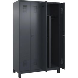 Schwarz-Wei&szlig;-Spind Evolo PLUS, 2 Abteile, Trennwand verk&uuml;rzt, grau, B 1200 mm, mit breiten F&uuml;&szlig;en, Zylinderschloss kaiserkraft