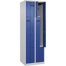 Z-Spind Evolo PLUS, 2 Abteile, lichtgrau / enzianblau, B 600 mm, 4 F&auml;cher, mit Bodengleitern, Zylinderschloss kaiserkraft