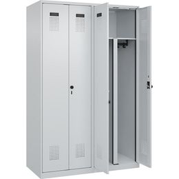 Schwarz-Wei&szlig;-Spind Evolo PLUS, 2 Abteile, Trennwand verk&uuml;rzt, lichtgrau, B 1200 mm, mit Bodengleitern, Sicherheits-Drehriegel kaiserkraft