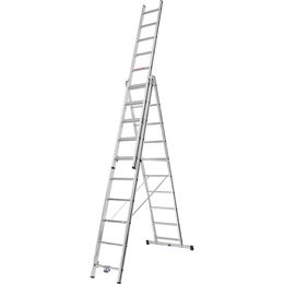Hymer Alu-Mehrzweckleiter, Einsteigermodell, 3 x 10 Sprossen, max. Arbeitshöhe 7,34 m