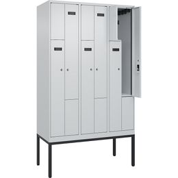 Z-Spind Evolo PLUS, 3 Abteile, lichtgrau, B 1200 mm, 6 F&auml;cher, mit schmalen F&uuml;&szlig;en, Zylinderschloss kaiserkraft
