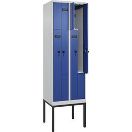 Z-Spind Evolo PLUS, 2 Abteile, lichtgrau / enzianblau, B 600 mm, 4 F&auml;cher, mit schmalen F&uuml;&szlig;en, Sicherheits-Drehriegel kaiserkraft