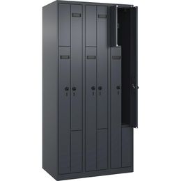 Z-Spind Evolo PLUS, 3 Abteile, grau, B 900 mm, 6 F&auml;cher, mit Bodengleitern, Sicherheits-Drehriegel kaiserkraft