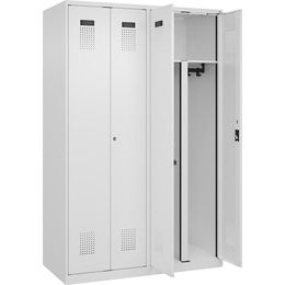 Schwarz-Wei&szlig;-Spind Evolo PLUS, 2 Abteile, Trennwand verk&uuml;rzt, wei&szlig;, B 1200 mm, mit Bodengleitern, Zylinderschloss kaiserkraft