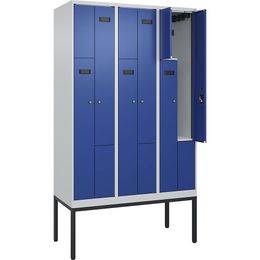 Z-Spind Evolo PLUS, 3 Abteile, lichtgrau / enzianblau, B 1200 mm, 6 F&auml;cher, mit schmalen F&uuml;&szlig;en, Zylinderschloss kaiserkraft