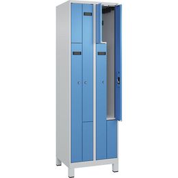 Z-Spind Evolo PLUS, 2 Abteile, lichtgrau / lichtblau, B 600 mm, 4 F&auml;cher, mit breiten F&uuml;&szlig;en, Zylinderschloss kaiserkraft