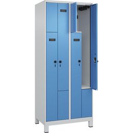 Z-Spind Evolo PLUS, 2 Abteile, lichtgrau / lichtblau, B 800 mm, 4 F&auml;cher, mit breiten F&uuml;&szlig;en, Sicherheits-Drehriegel kaiserkraft