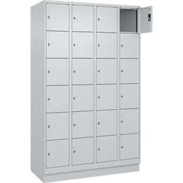 6er-Schlie&szlig;fachschrank Evolo PLUS, 4 Abteile, lichtgrau, B 1200 mm, 24 F&auml;cher, mit Bodensockel, Zylinderschloss kaiserkraft