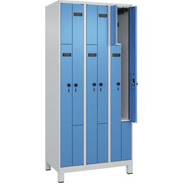 Z-Spind Evolo PLUS, 3 Abteile, lichtgrau / lichtblau, B 900 mm, 6 F&auml;cher, mit breiten F&uuml;&szlig;en, Sicherheits-Drehriegel kaiserkraft