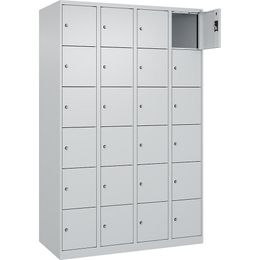 6er-Schlie&szlig;fachschrank Evolo PLUS, 4 Abteile, lichtgrau, B 1200 mm, 24 F&auml;cher, mit Bodengleitern, Zylinderschloss kaiserkraft