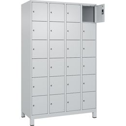 6er-Schlie&szlig;fachschrank Evolo PLUS, 4 Abteile, lichtgrau, B 1200 mm, 24 F&auml;cher, mit breiten F&uuml;&szlig;en, Zylinderschloss kaiserkraft