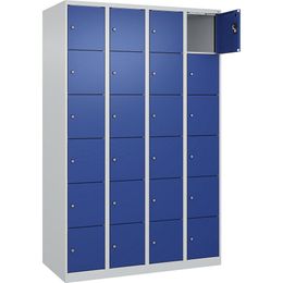 6er-Schlie&szlig;fachschrank Evolo PLUS, 4 Abteile, lichtgrau / enzianblau, B 1200 mm, 24 F&auml;cher, mit Bodengleitern, Zylinderschloss kaiserkraft