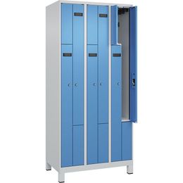 Z-Spind Evolo PLUS, 3 Abteile, lichtgrau / lichtblau, B 900 mm, 6 F&auml;cher, mit breiten F&uuml;&szlig;en, Zylinderschloss kaiserkraft