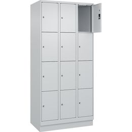 4er-Schlie&szlig;fachschrank Evolo PLUS, 3 Abteile, lichtgrau, B 900 mm, 12 F&auml;cher, mit Bodensockel, Zylinderschloss kaiserkraft