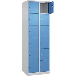 6er-Schlie&szlig;fachschrank Evolo PLUS, 2 Abteile, lichtgrau / lichtblau, B 600 mm, 12 F&auml;cher, mit Bodengleitern, Zylinderschloss kaiserkraft