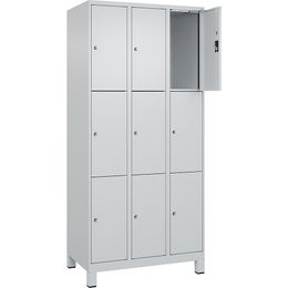 3er-Schlie&szlig;fachschrank Evolo PLUS, 3 Abteile, lichtgrau, B 900 mm, 9 F&auml;cher, mit breiten F&uuml;&szlig;en, Zylinderschloss kaiserkraft