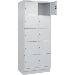 5er-Schlie&szlig;fachschrank Evolo PLUS, 2 Abteile, lichtgrau, B 800 mm, 10 F&auml;cher, mit Bodensockel, Zylinderschloss kaiserkraft