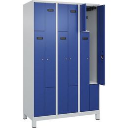 Z-Spind Evolo PLUS, 3 Abteile, lichtgrau / enzianblau, B 1200 mm, 6 F&auml;cher, mit breiten F&uuml;&szlig;en, Zylinderschloss kaiserkraft