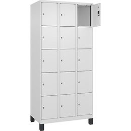 5er-Schlie&szlig;fachschrank Evolo PLUS, 3 Abteile, wei&szlig;, B 900 mm, 15 F&auml;cher, mit breiten F&uuml;&szlig;en, Zylinderschloss kaiserkraft