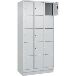 5er-Schlie&szlig;fachschrank Evolo PLUS, 3 Abteile, lichtgrau, B 900 mm, 15 F&auml;cher, mit Bodensockel, Zylinderschloss kaiserkraft
