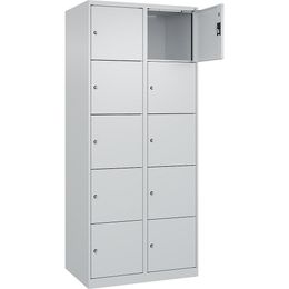 5er-Schlie&szlig;fachschrank Evolo PLUS, 2 Abteile, lichtgrau, B 800 mm, 10 F&auml;cher, mit Bodengleitern, Zylinderschloss kaiserkraft