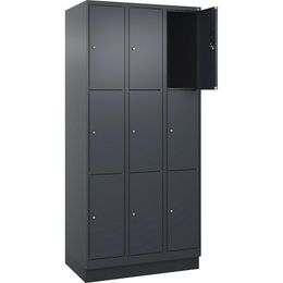 3er-Schlie&szlig;fachschrank Evolo PLUS, 3 Abteile, grau, B 900 mm, 9 F&auml;cher, mit Bodensockel, Zylinderschloss kaiserkraft