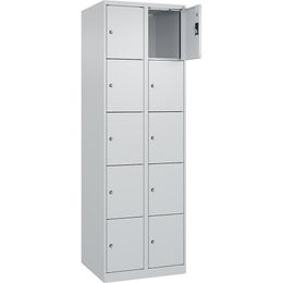 5er-Schlie&szlig;fachschrank Evolo PLUS, 2 Abteile, lichtgrau, B 600 mm, 10 F&auml;cher, mit Bodengleitern, Zylinderschloss kaiserkraft
