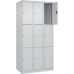 3er-Schlie&szlig;fachschrank Evolo PLUS, 3 Abteile, lichtgrau, B 900 mm, 9 F&auml;cher, mit Bodengleitern, Zylinderschloss kaiserkraft
