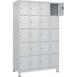 5er-Schlie&szlig;fachschrank Evolo PLUS, 4 Abteile, lichtgrau, B 1200 mm, 20 F&auml;cher, mit breiten F&uuml;&szlig;en, Zylinderschloss kaiserkraft