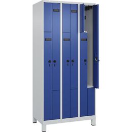 Z-Spind Evolo PLUS, 3 Abteile, lichtgrau / enzianblau, B 900 mm, 6 F&auml;cher, mit breiten F&uuml;&szlig;en, Sicherheits-Drehriegel kaiserkraft