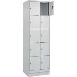 5er-Schlie&szlig;fachschrank Evolo PLUS, 2 Abteile, lichtgrau, B 600 mm, 10 F&auml;cher, mit Bodensockel, Zylinderschloss kaiserkraft