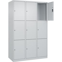 3er-Schlie&szlig;fachschrank Evolo PLUS, 3 Abteile, lichtgrau, B 1200 mm, 9 F&auml;cher, mit Bodengleitern, Zylinderschloss kaiserkraft