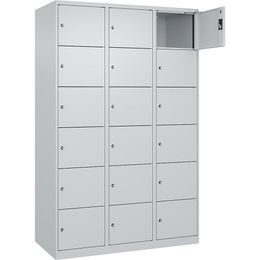 6er-Schlie&szlig;fachschrank Evolo PLUS, 3 Abteile, lichtgrau, B 1200 mm, 18 F&auml;cher, mit Bodengleitern, Zylinderschloss kaiserkraft