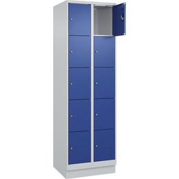 5er-Schlie&szlig;fachschrank Evolo PLUS, 2 Abteile, lichtgrau / enzianblau, B 600 mm, 10 F&auml;cher, mit Bodensockel, Zylinderschloss kaiserkraft