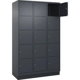 5er-Schlie&szlig;fachschrank Evolo PLUS, 3 Abteile, grau, B 1200 mm, 15 F&auml;cher, mit Bodensockel, Zylinderschloss kaiserkraft