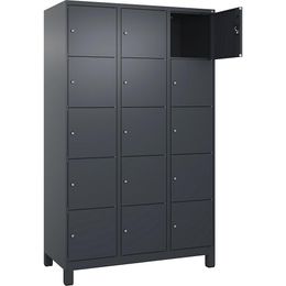 5er-Schlie&szlig;fachschrank Evolo PLUS, 3 Abteile, grau, B 1200 mm, 15 F&auml;cher, mit breiten F&uuml;&szlig;en, Zylinderschloss kaiserkraft