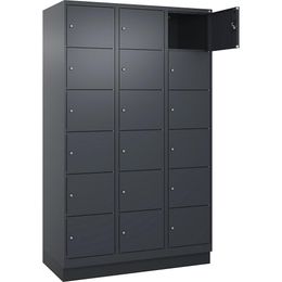 6er-Schlie&szlig;fachschrank Evolo PLUS, 3 Abteile, grau, B 1200 mm, 18 F&auml;cher, mit Bodensockel, Zylinderschloss kaiserkraft