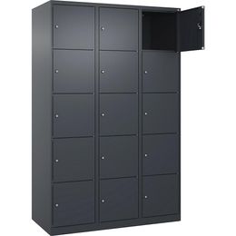 5er-Schlie&szlig;fachschrank Evolo PLUS, 3 Abteile, grau, B 1200 mm, 15 F&auml;cher, mit Bodengleitern, Zylinderschloss kaiserkraft