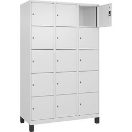 5er-Schlie&szlig;fachschrank Evolo PLUS, 3 Abteile, wei&szlig;, B 1200 mm, 15 F&auml;cher, mit breiten F&uuml;&szlig;en, Zylinderschloss kaiserkraft