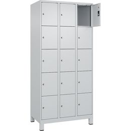 5er-Schlie&szlig;fachschrank Evolo PLUS, 3 Abteile, lichtgrau, B 900 mm, 15 F&auml;cher, mit breiten F&uuml;&szlig;en, Zylinderschloss kaiserkraft